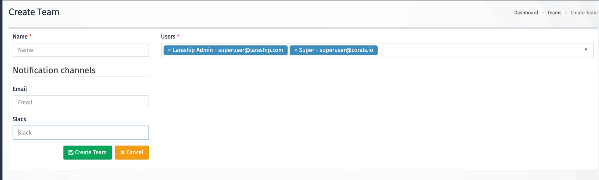 Team Setup | Laraship
